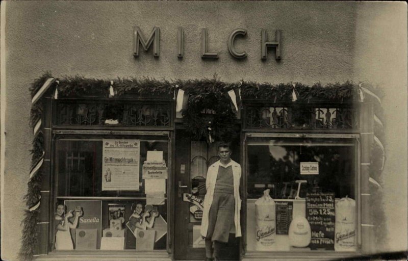 Storefront MILCH MILK 1930s Germany - Nurnberg Advertising Signs RPPC ...