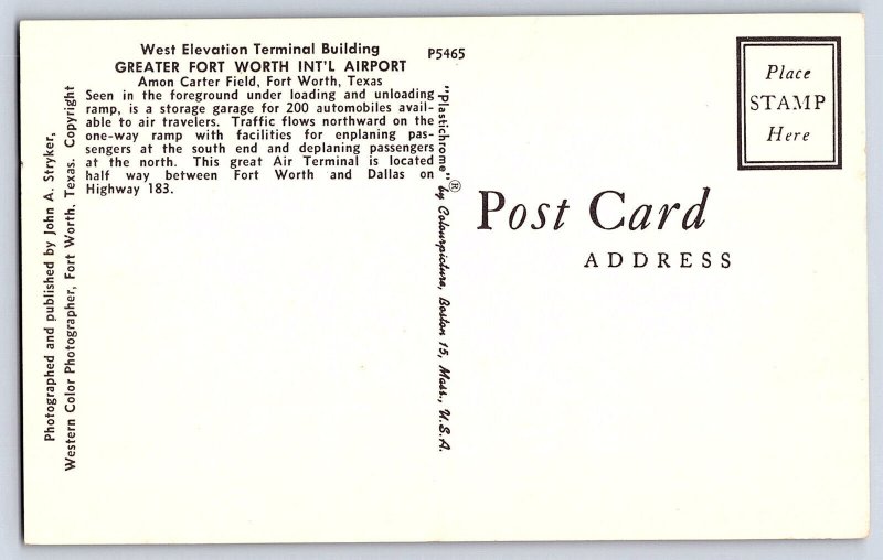Fort Worth Texas Airport West Elevation Terminal Building Postcard ... Fort Worth Texas Airport West Elevation Terminal Building Postcard ...