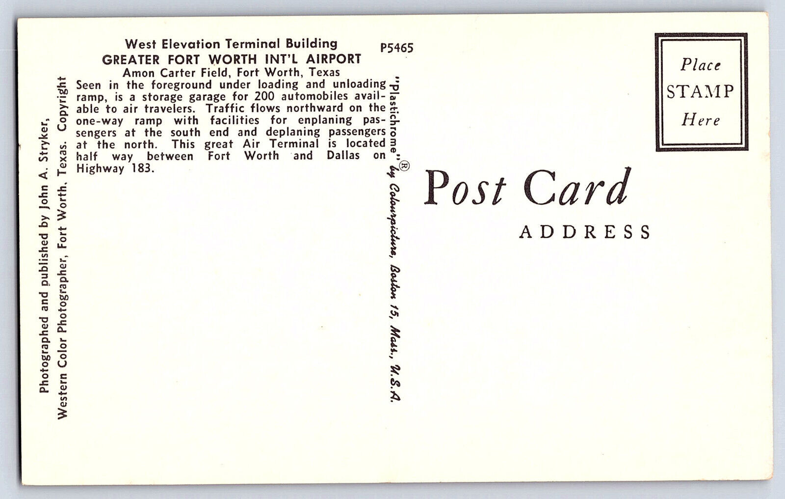 Fort Worth Texas Airport West Elevation Terminal Building Postcard ... Fort Worth Texas Airport West Elevation Terminal Building Postcard ...