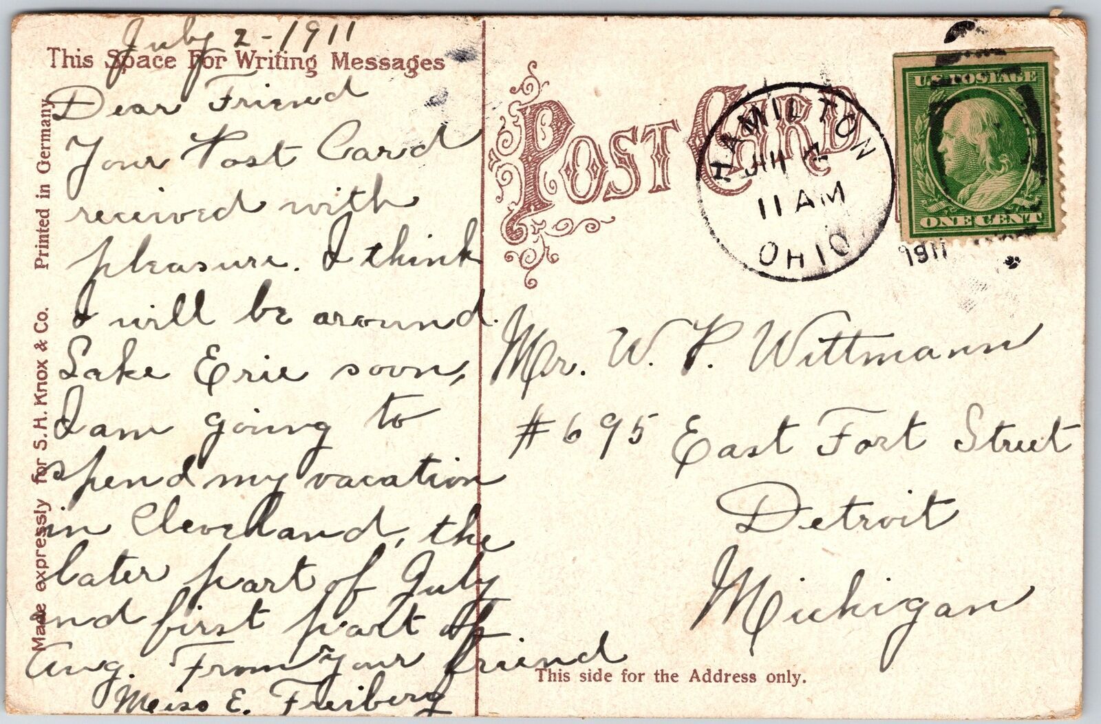 1911 Central High School Hamilton Ohio OH Campus Building Posted ...