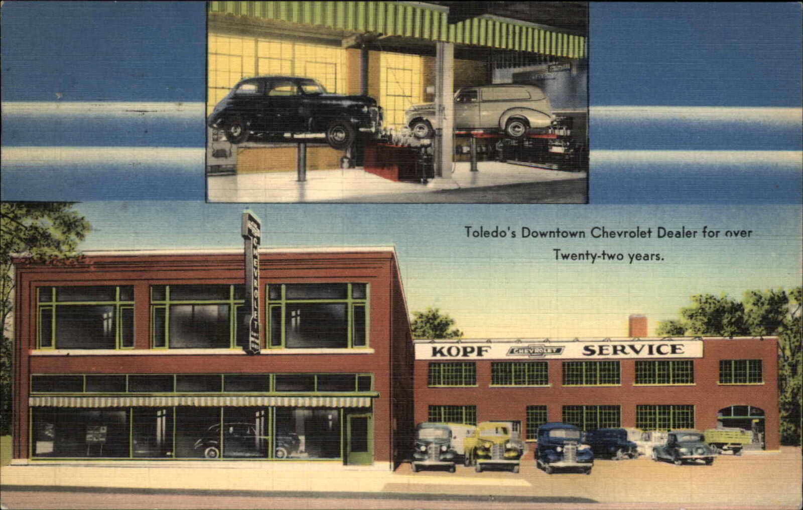 Kopf Chevy Chevrolet Car Dealership Toledo Ohio OH GREAT LINEN Postcard ...