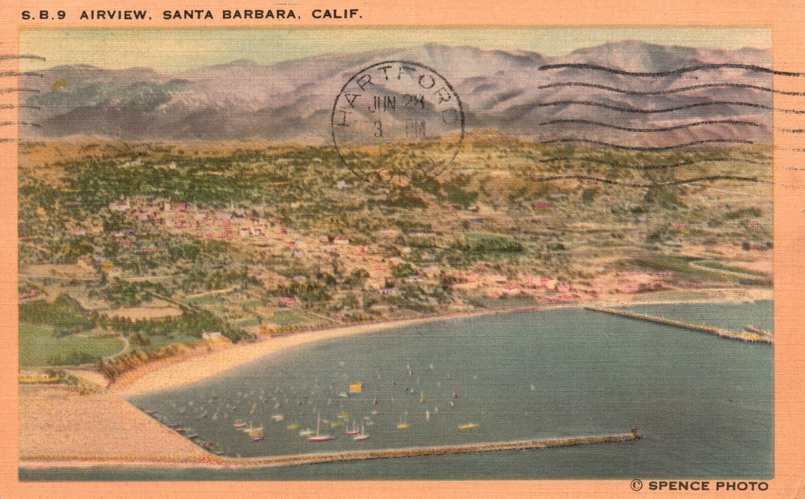 Vintage Postcard 1941 Airview Beaches Boats Ships Santa Barbara ...