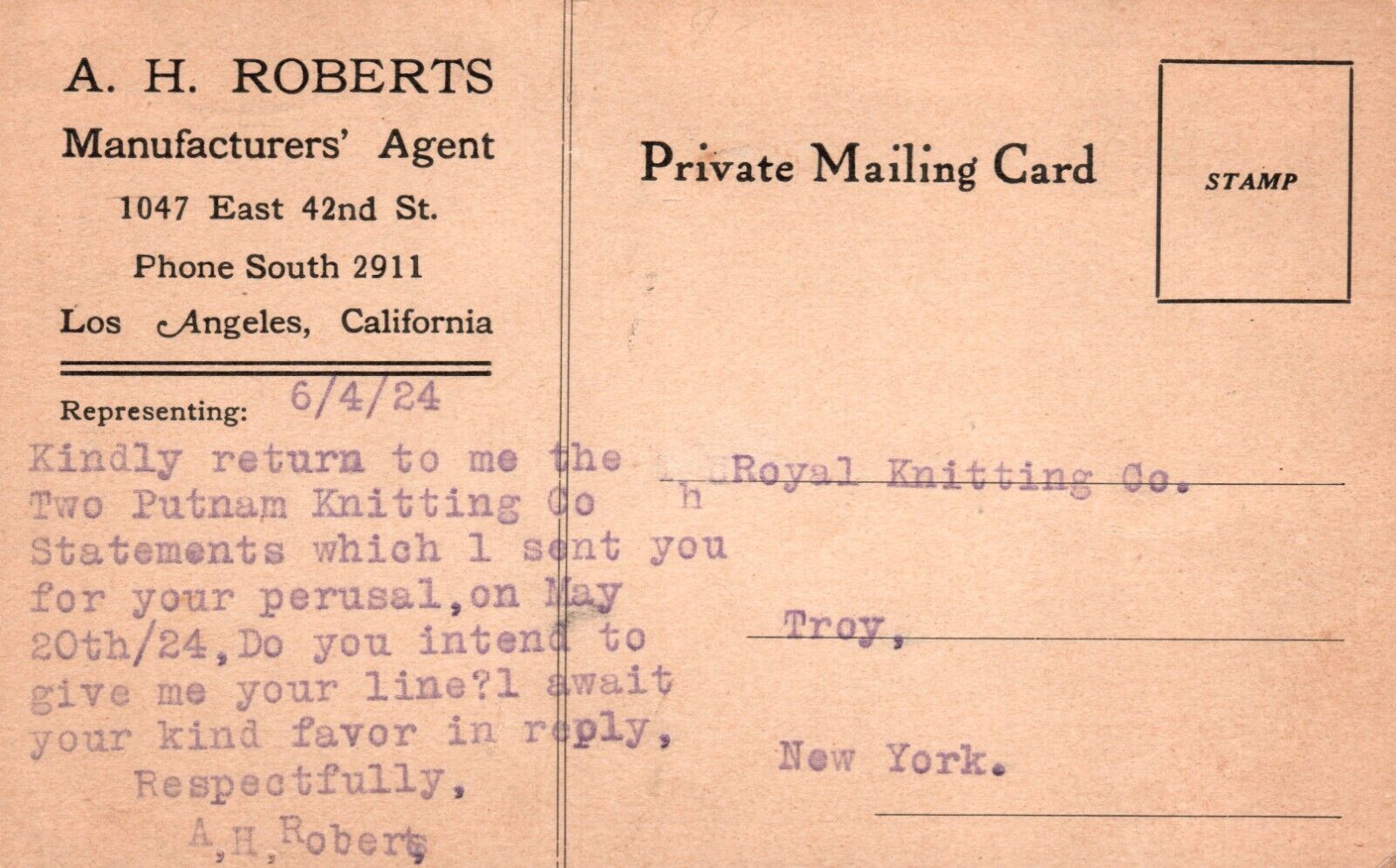 Vintage Postcard 1910 Bi Plane Flown by Salesman with Samples A.H ...