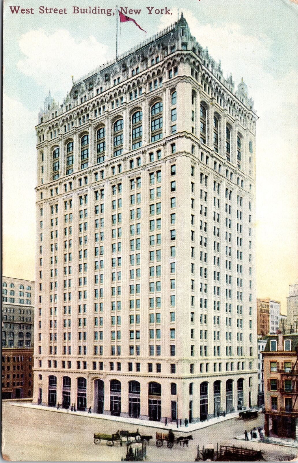 Vintage Postcard the West Street Building and Street Scene New York ...