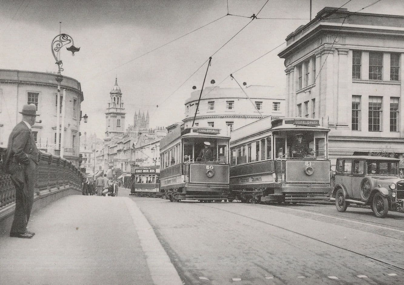 Bath Electric Tram Tramways Bridge Traffic Chaos in 1930s Postcard ...