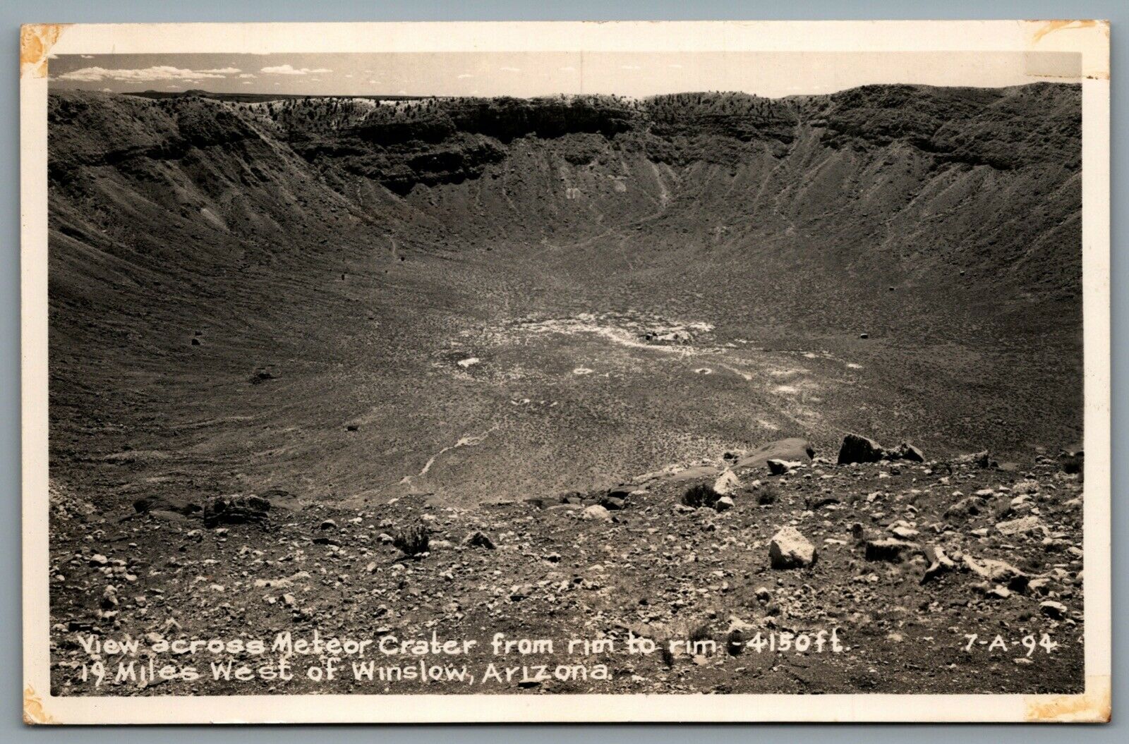 Postcard RPPC c1940s Winslow AZ View Across Meteor Crater Rim To Rim ...