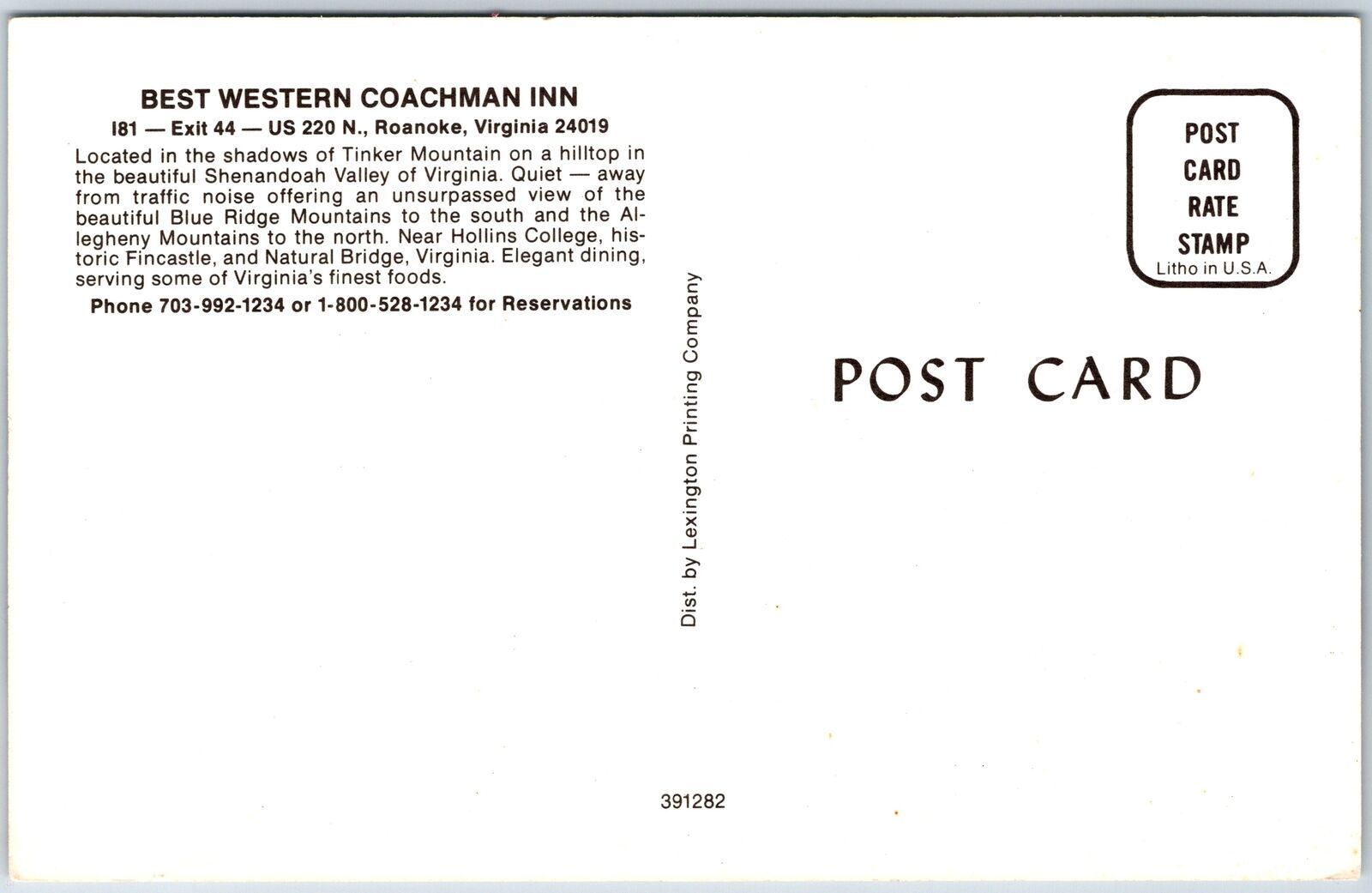 Vintage Postcard the Best Western Coachman INN at Roanoke Virginia ...