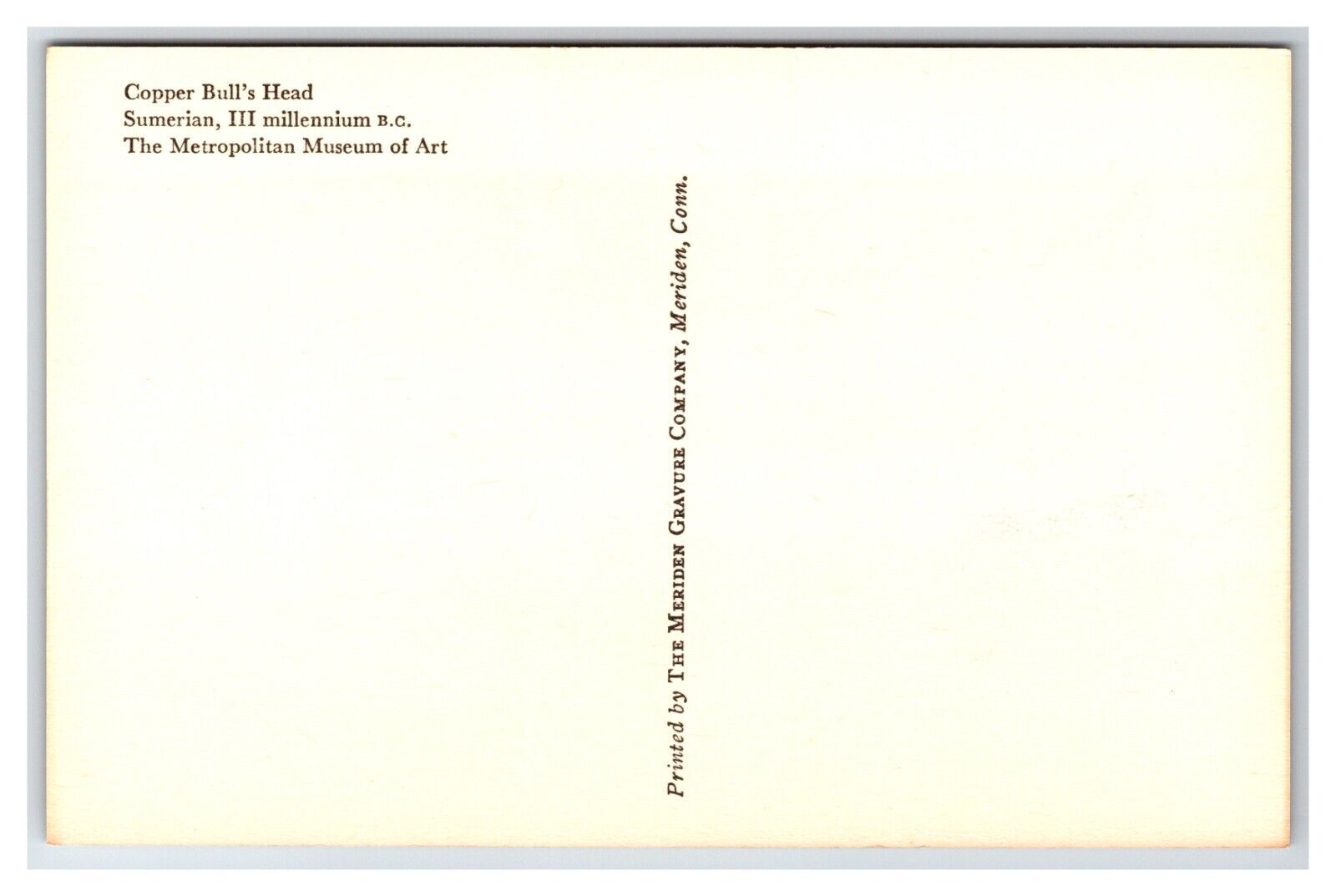 Sumerian Copper Bull Head Met Museum New York City NY UNP Postcard Q24 ...