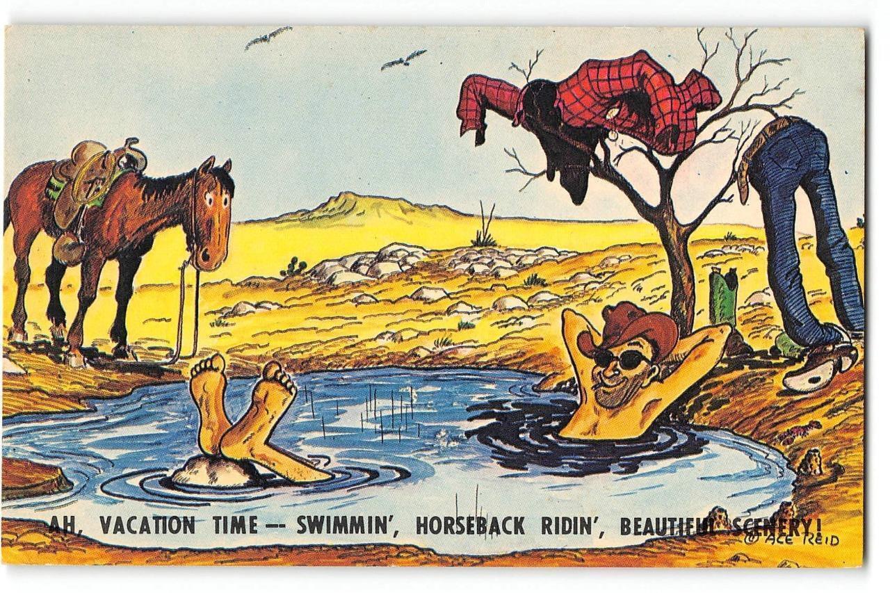 Ace Reid Comic Cowboy Desert Vacation Time Artist Signed 1960s Vintage ...