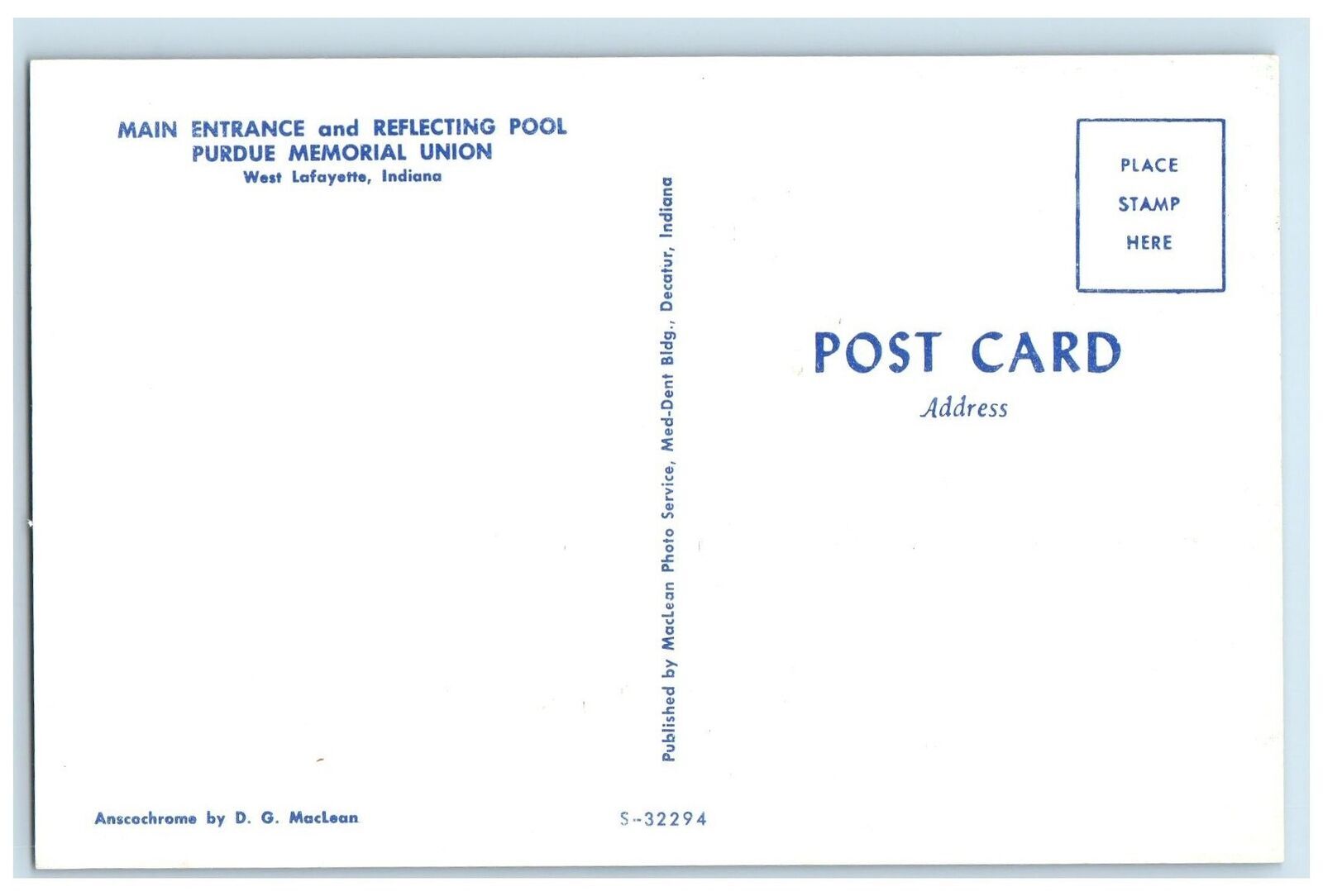 c1960's Main Entrance And Reflecting Pool Purdue Memorial Union Indiana ...