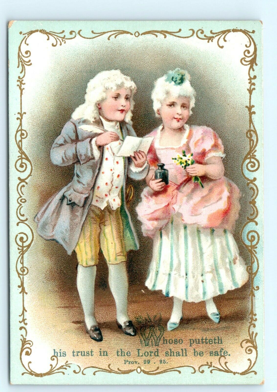 1880s Christian Trade Card Proverbs 29:25 Quote Trust Lord God be Safe ...