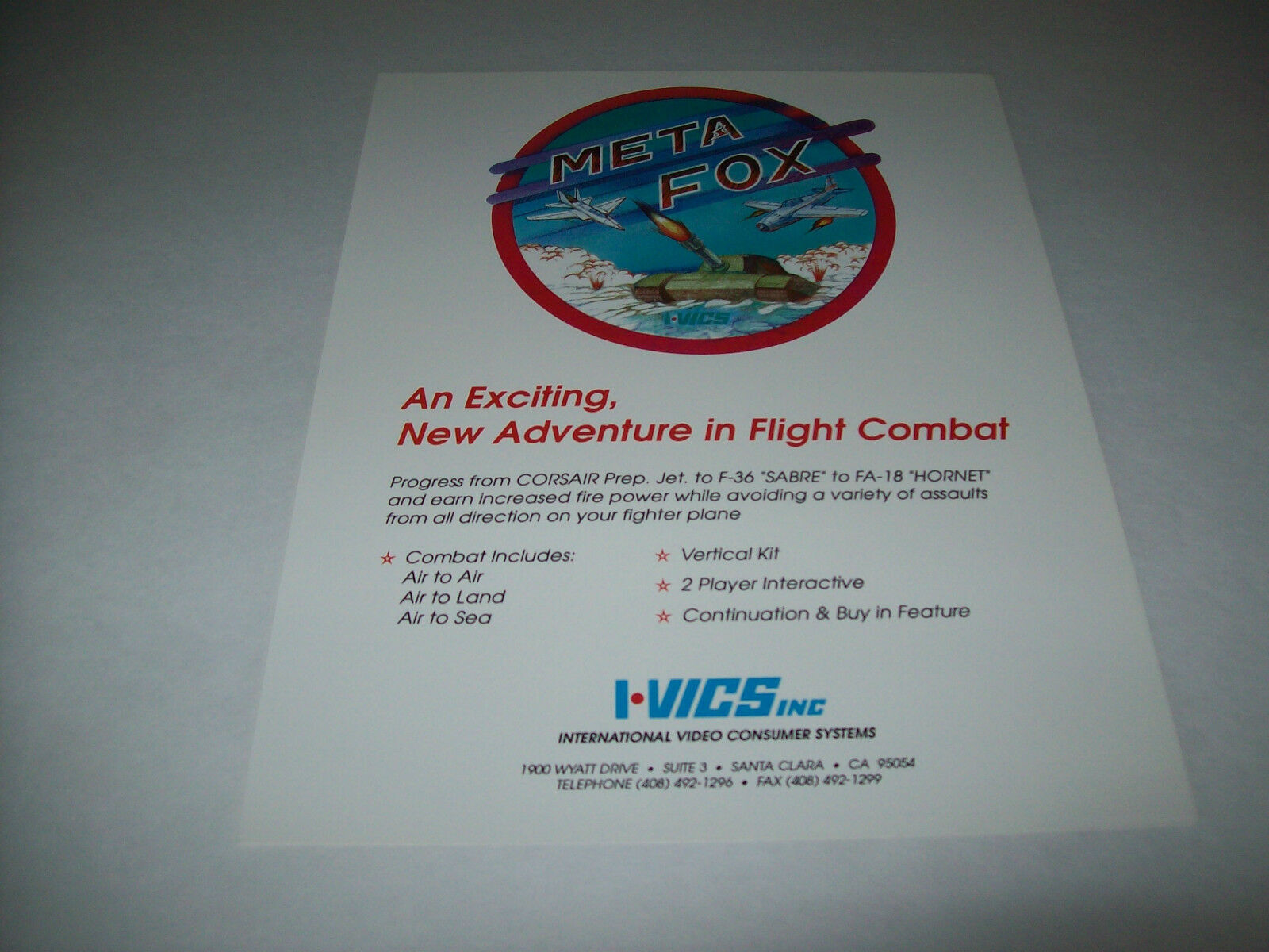 META FOX ORIGINAL VIDEO ARCADE GAME SALES FLYER Vintage Promo Artwork ...