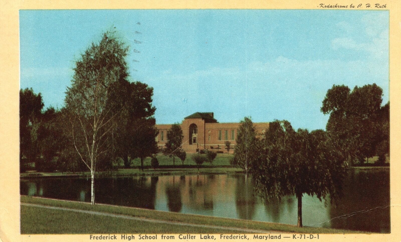 Vintage Postcard 1930's Frederick High School Culler Lake Frederick ...