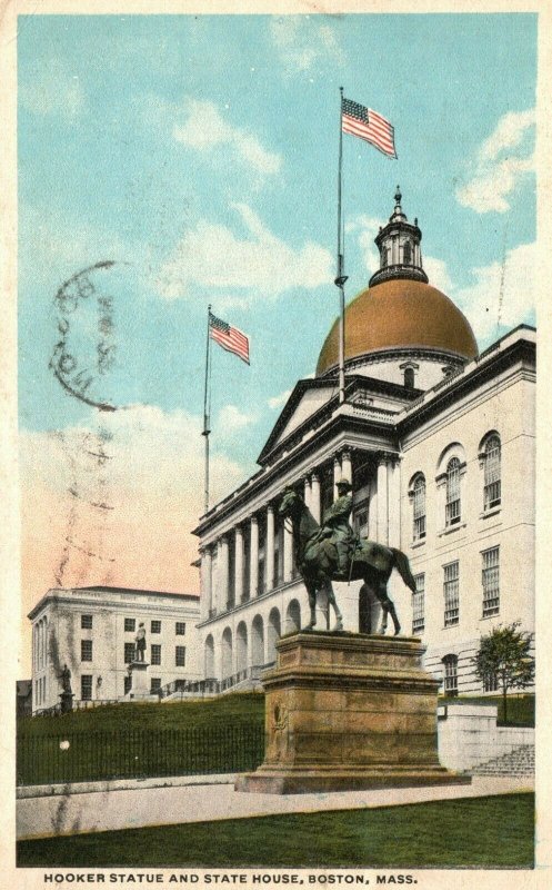 Vintage Postcard 1919 Hooker Statue & State House Boston MA ...