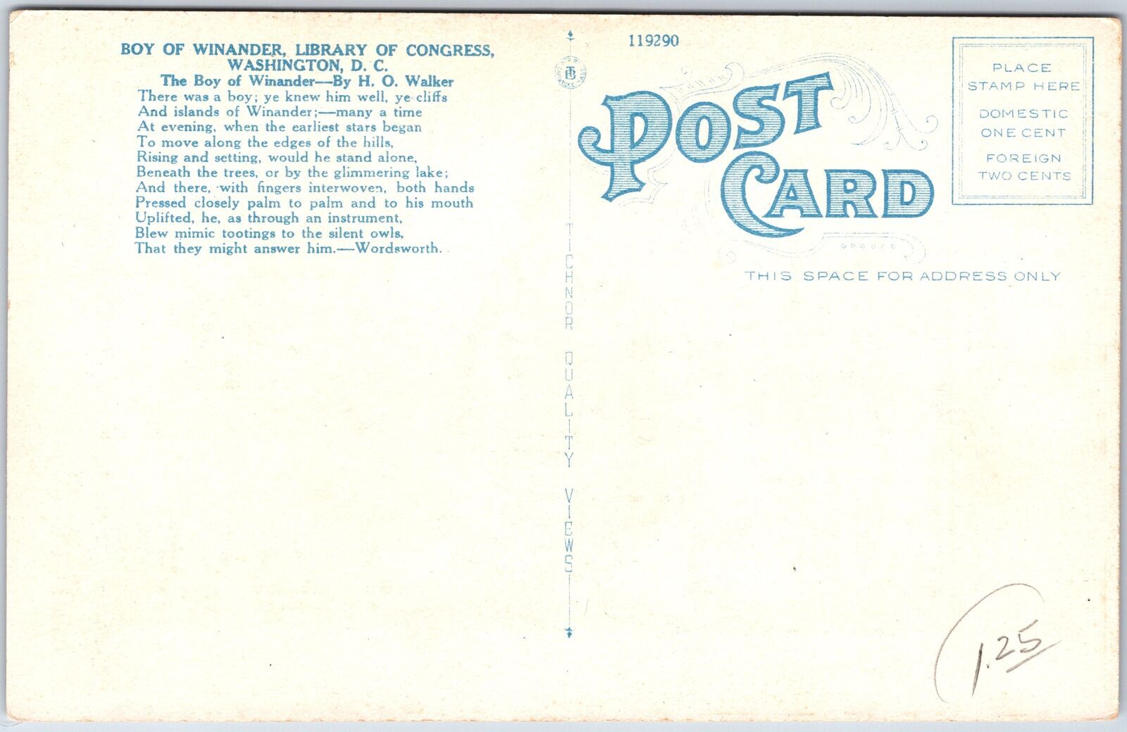 Vintage Postcard "Boy of Winander" at Library of Congress Washington DC ...