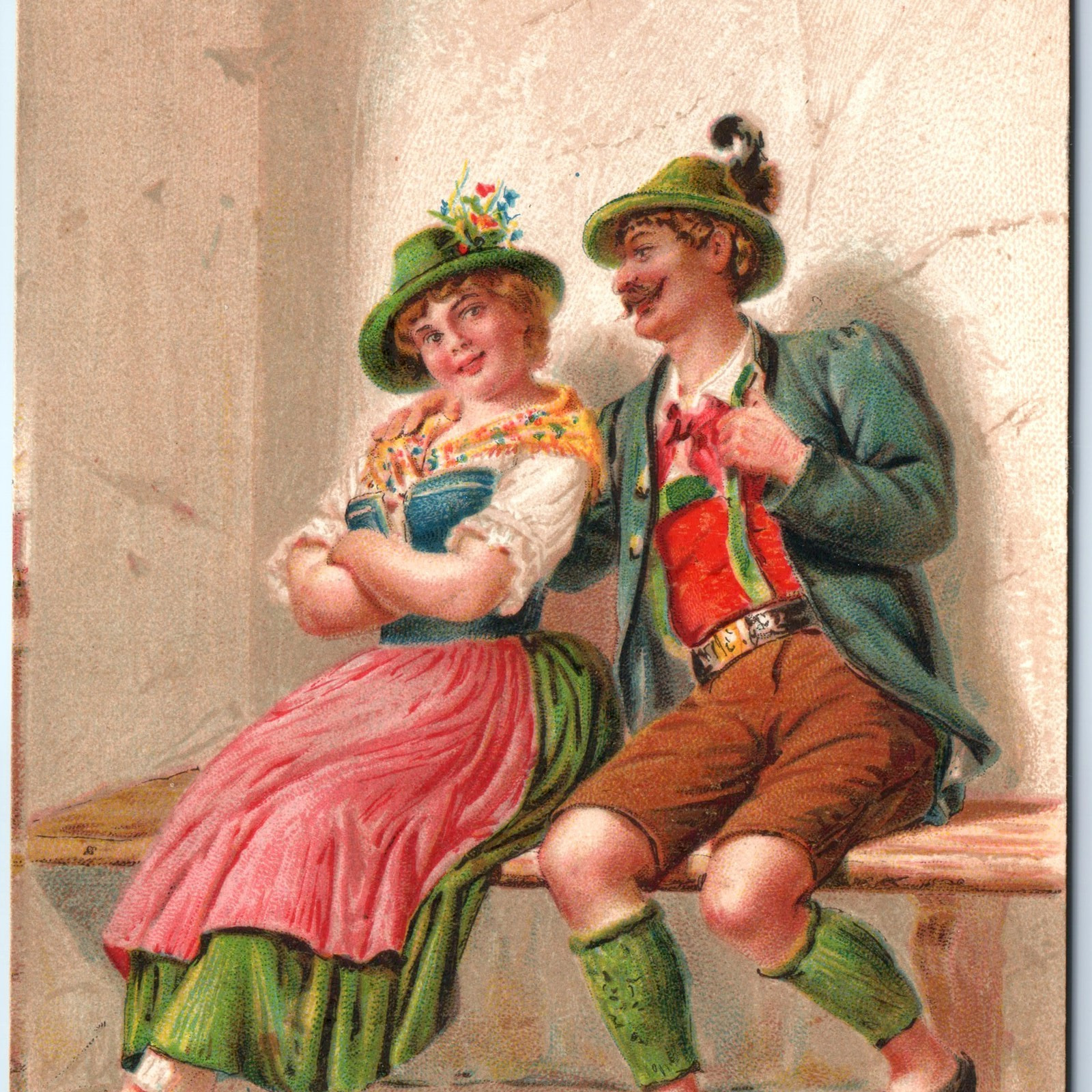 c1900s UDB Bavarian Couple Traditional Costume Flirting German Folk Art ...