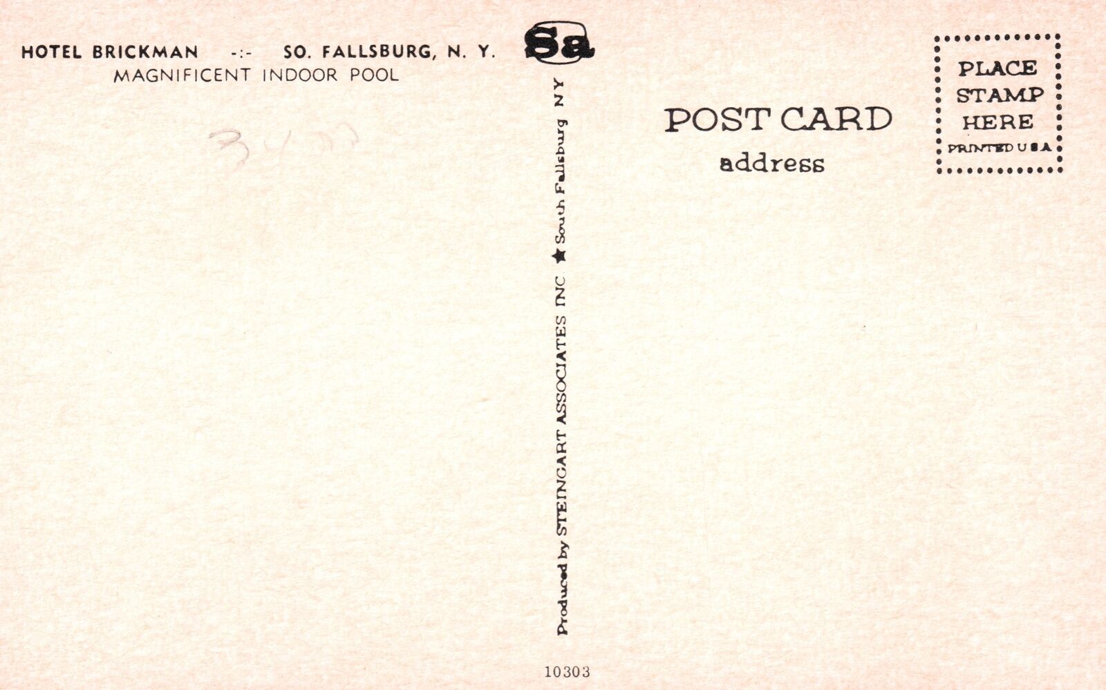 Vintage Postcard Hotel Brickman Magnificent Indoor Pool SO. Fallsburg ...