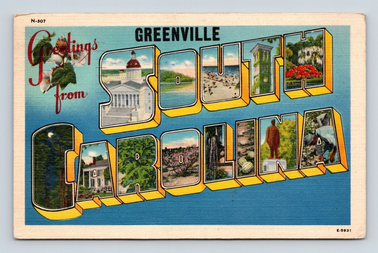 Large Letter Greetings From Greenville South Carolina SC Linen Postcard ...