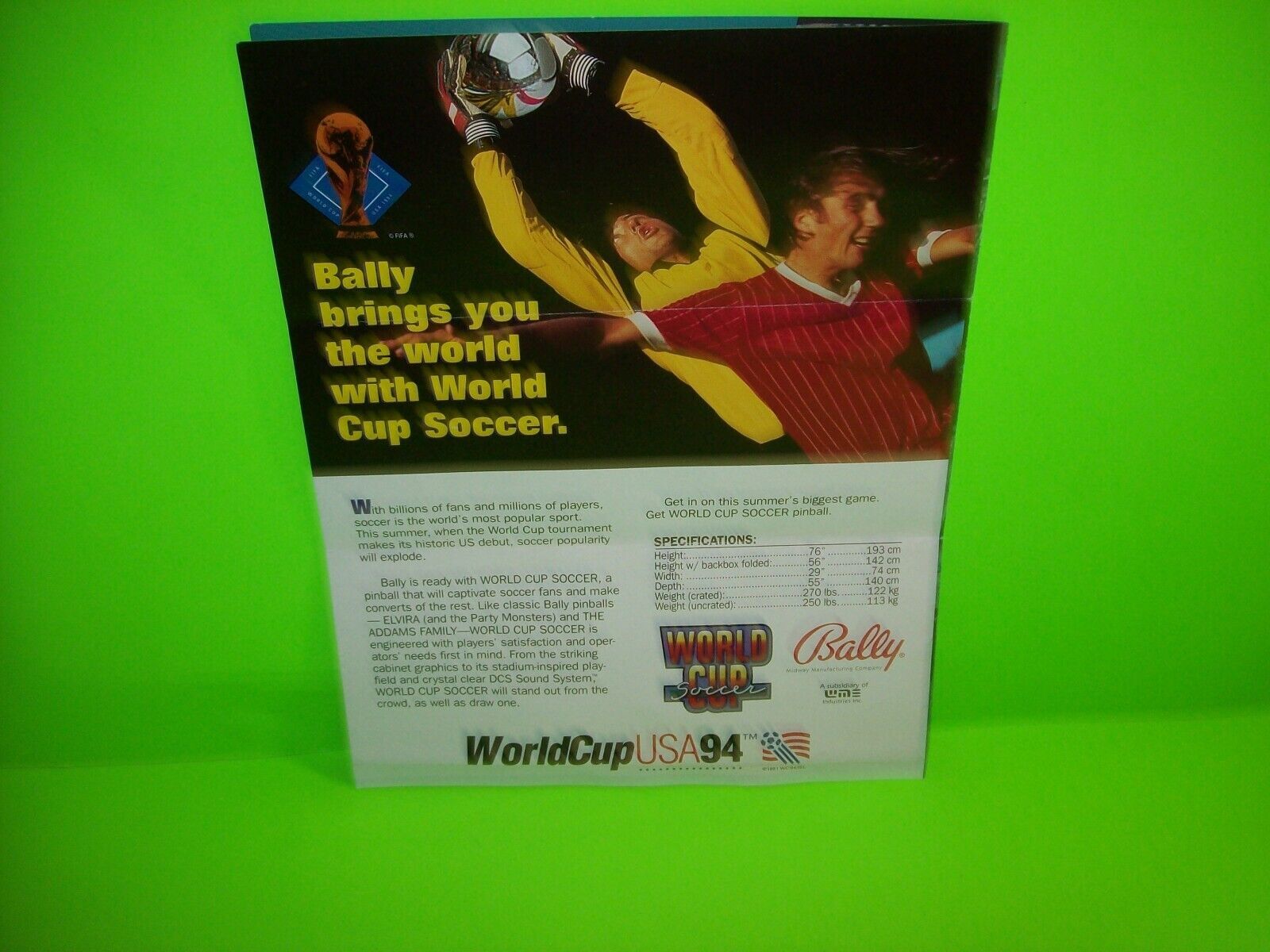 World Cup Soccer Pinball FLYER Original 1994 Fifa Game Artwork Sheet ...