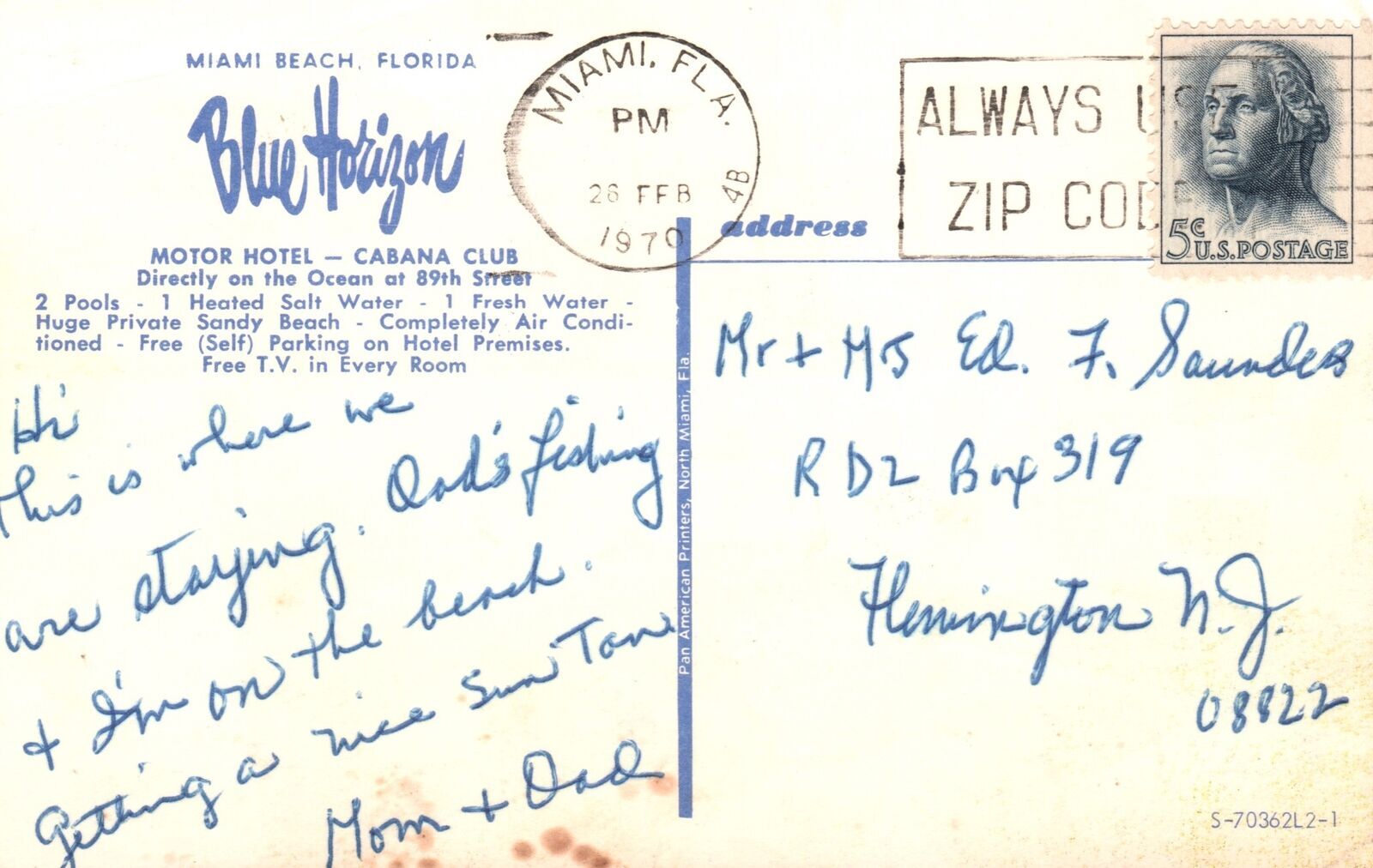 Miami Beach Florida, 1970 Blue Horizon Motor Hotel & Cabana Club Old ...
