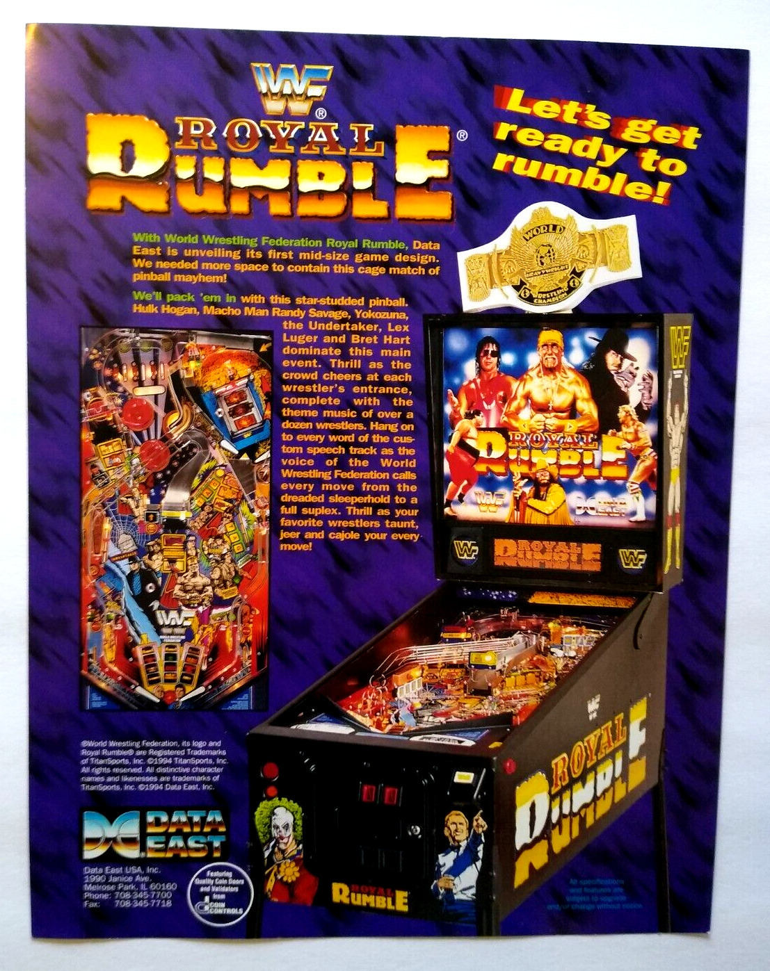 Royal Rumble Pinball Machine Flyer Original 1994 Wrestling Sports Art 8 ...