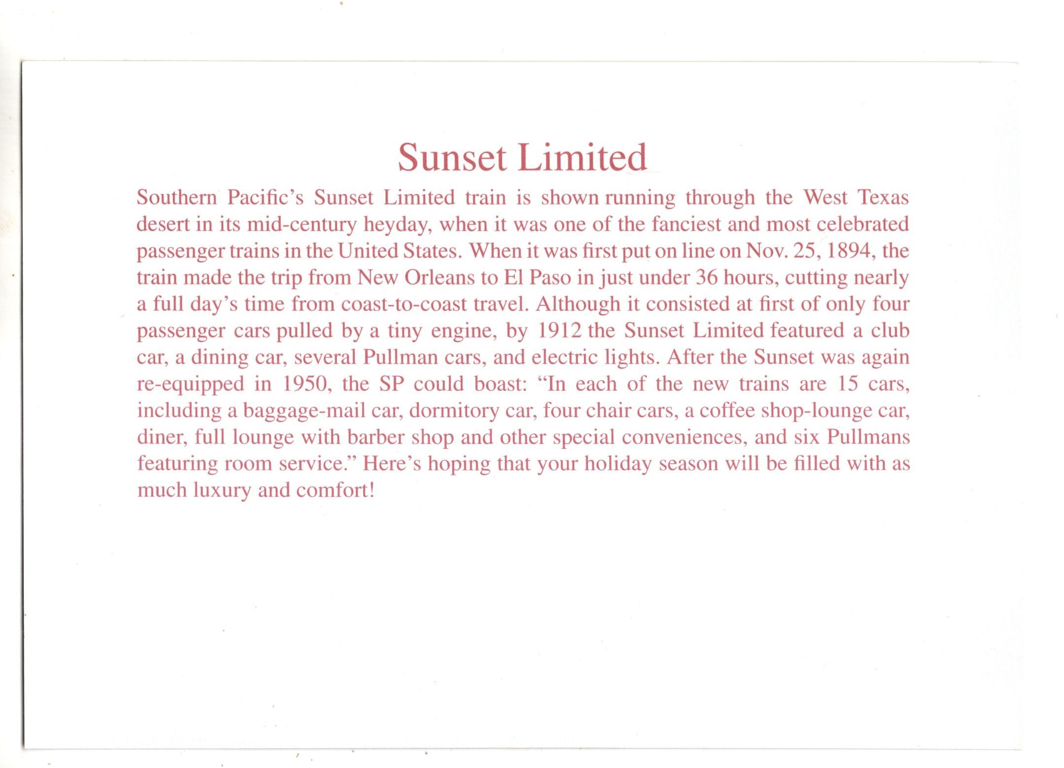 Sunset Limited Southern Pacific Railway Train, West Texas Desert ...