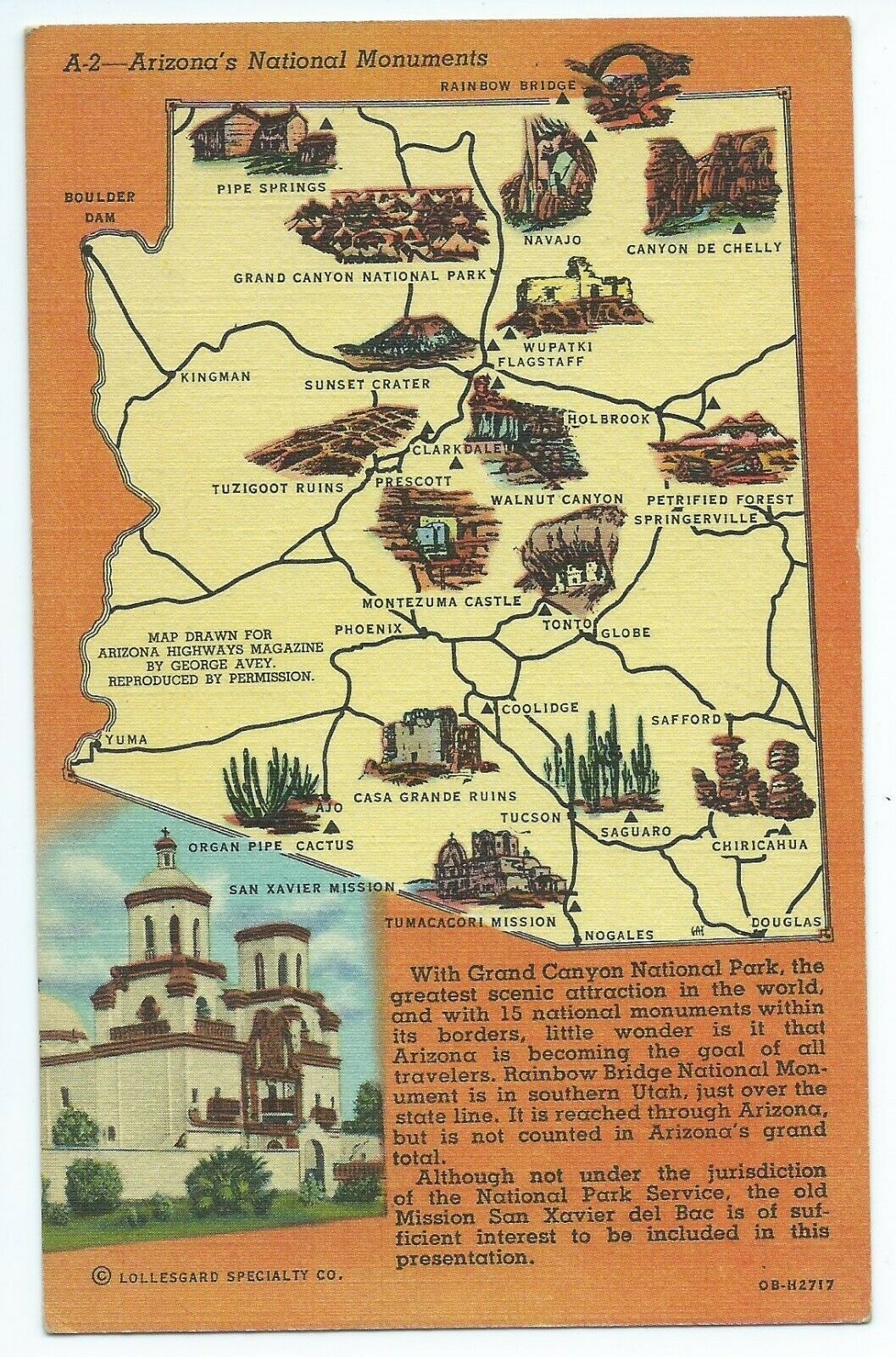 National Monuments AZ Postcard Lollesgarg Canyons Craters Springs ...