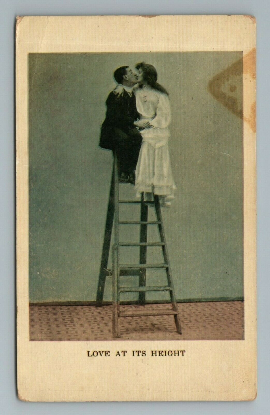 Love at its Height Man Woman Ladder Love Romance Vintage Postcard ...