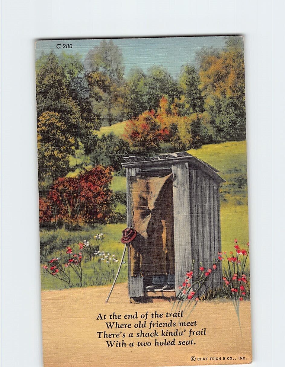 Postcard Greeting Card with Poem and Trees Flowers Nature Outhouse ...