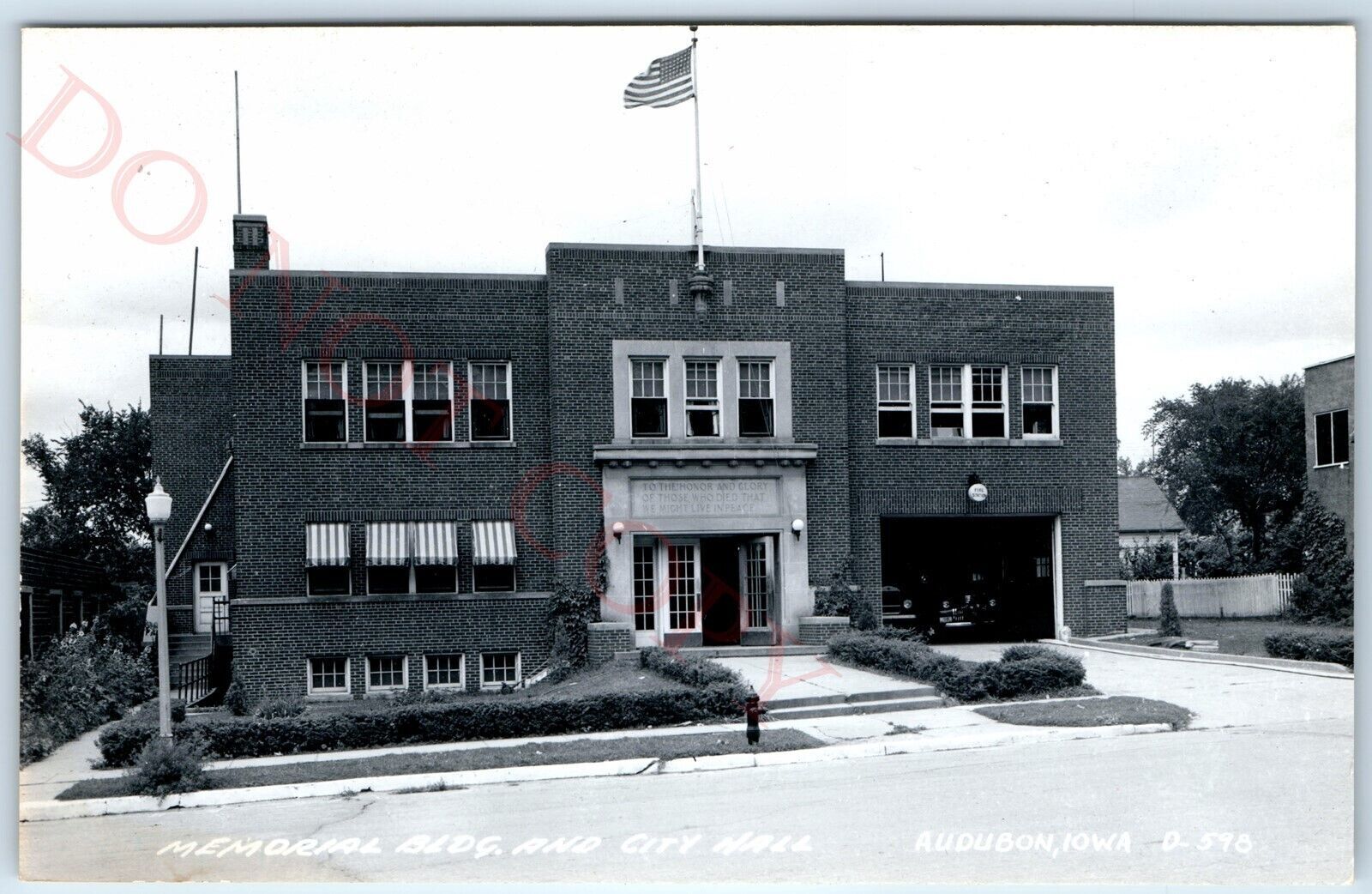 c1950s Audubon, IA RPPC Memorial Building City Hall Fire House Engine ...