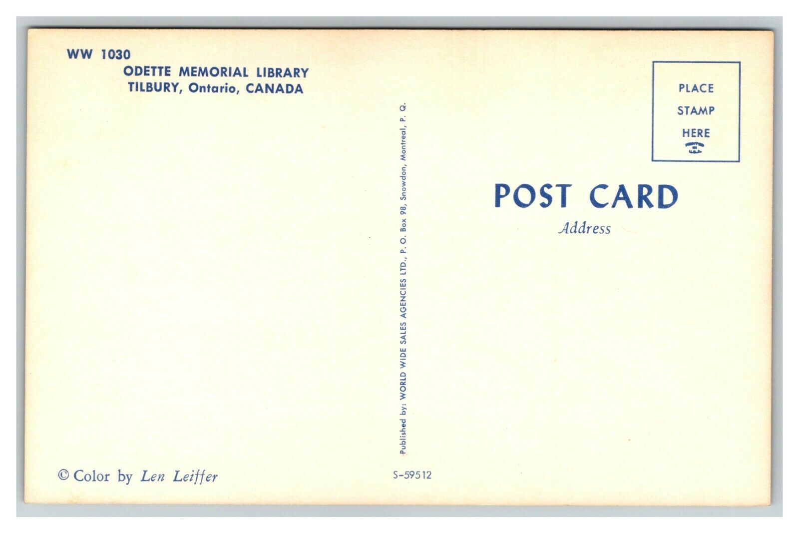 Vintage 1960's Postcard Odette Memorial Library Tilbury Ontario Canada ...