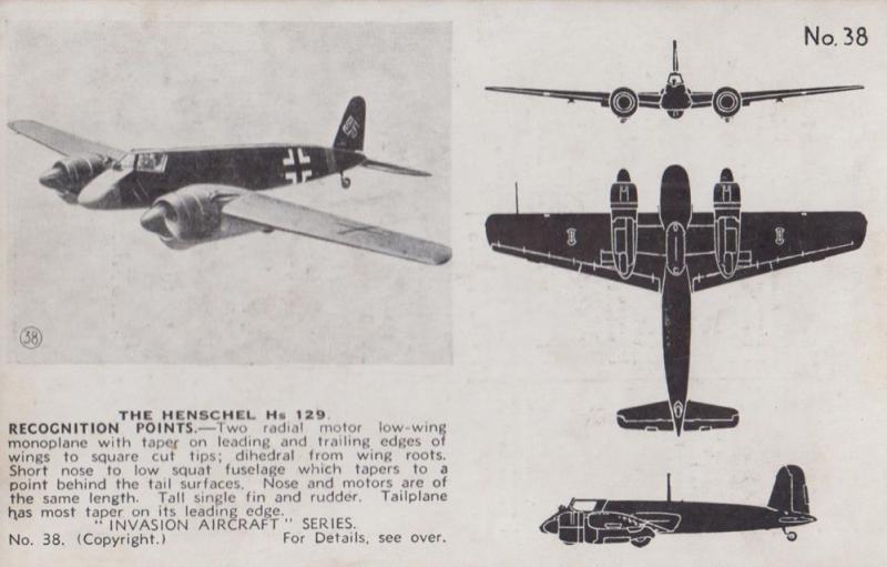 Henschel HS 129 German WW2 Bomber Plane Aircraft Recognition Postcard ...