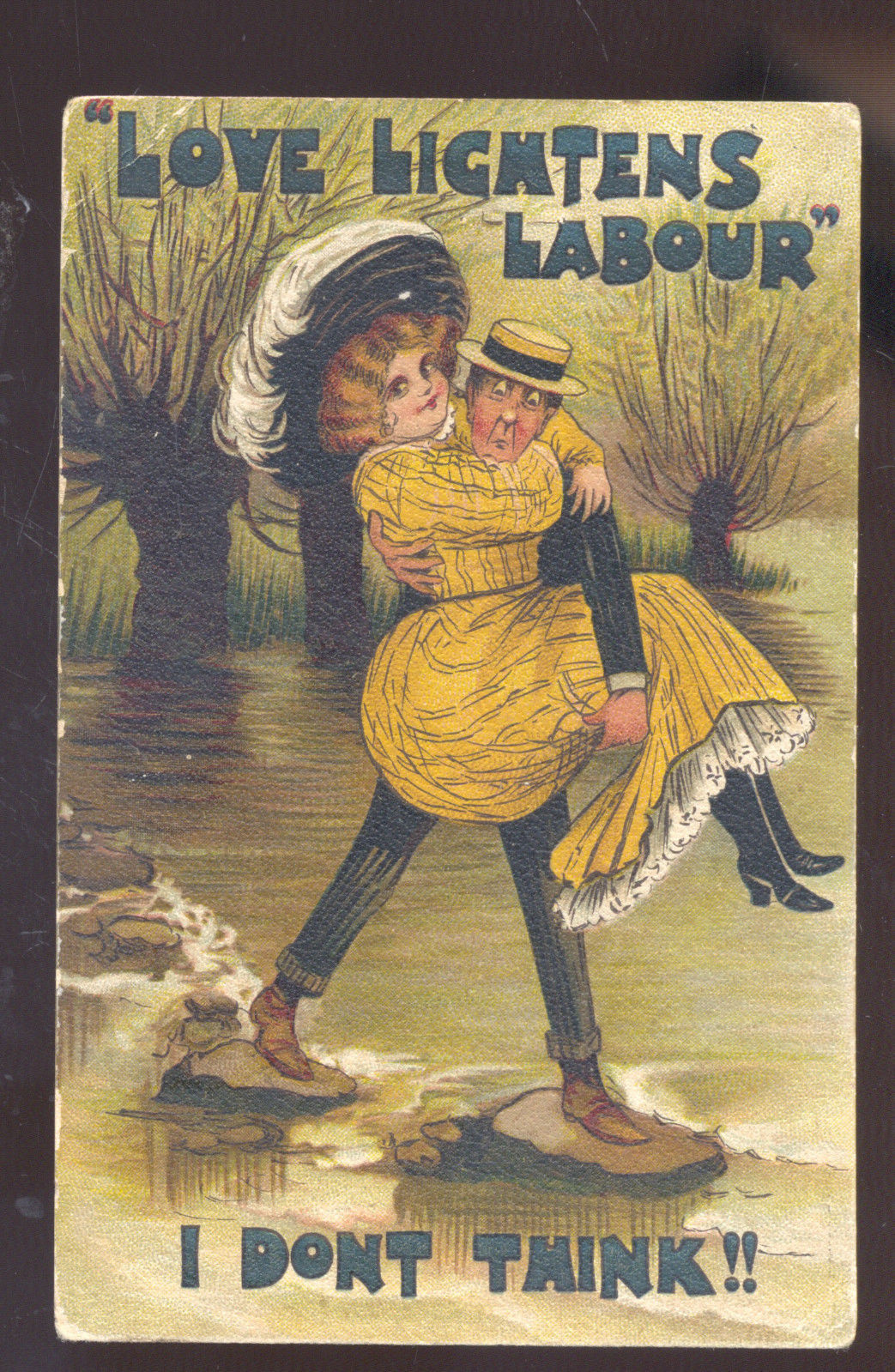 Love Lightens Labour MAN Carrying FAT Woman Vintage Comic Postcard ...