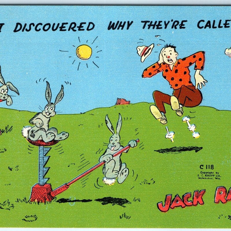 c1940s Anthropomorphic Jack Rabbits Car Jacking Up Kropp Comic Postcard ...