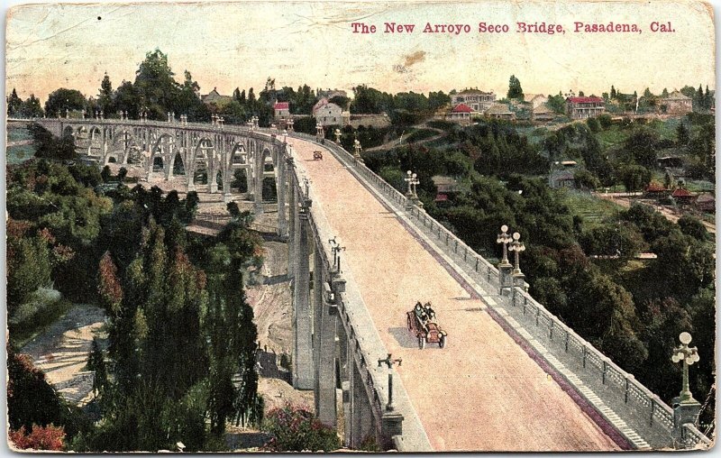 1915 Pasadena California New Arroyo Seco Bridge Open Early Auto ...