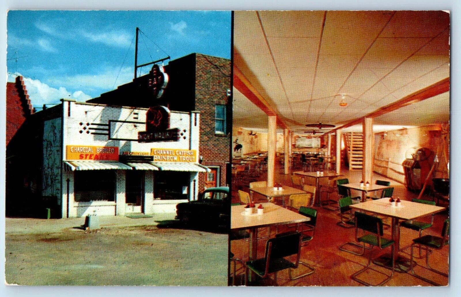 Camdenton Missouri Postcard Night Hawk Cafe Rodeo Room Lake Ozarks ...
