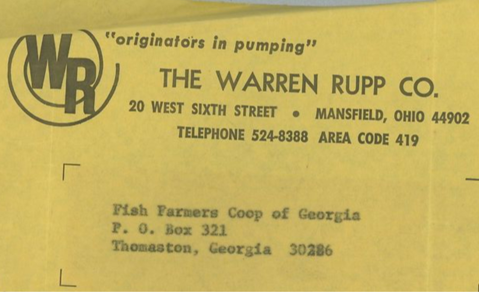 1968 Warren Rupp Co Mansfield Ohio Fish Farmers Corp Thomaston GA ...