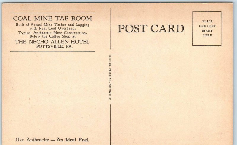Pottsville, PA Postcard "Coal Mine Tap Room Necho Allen Hotel" Table ...