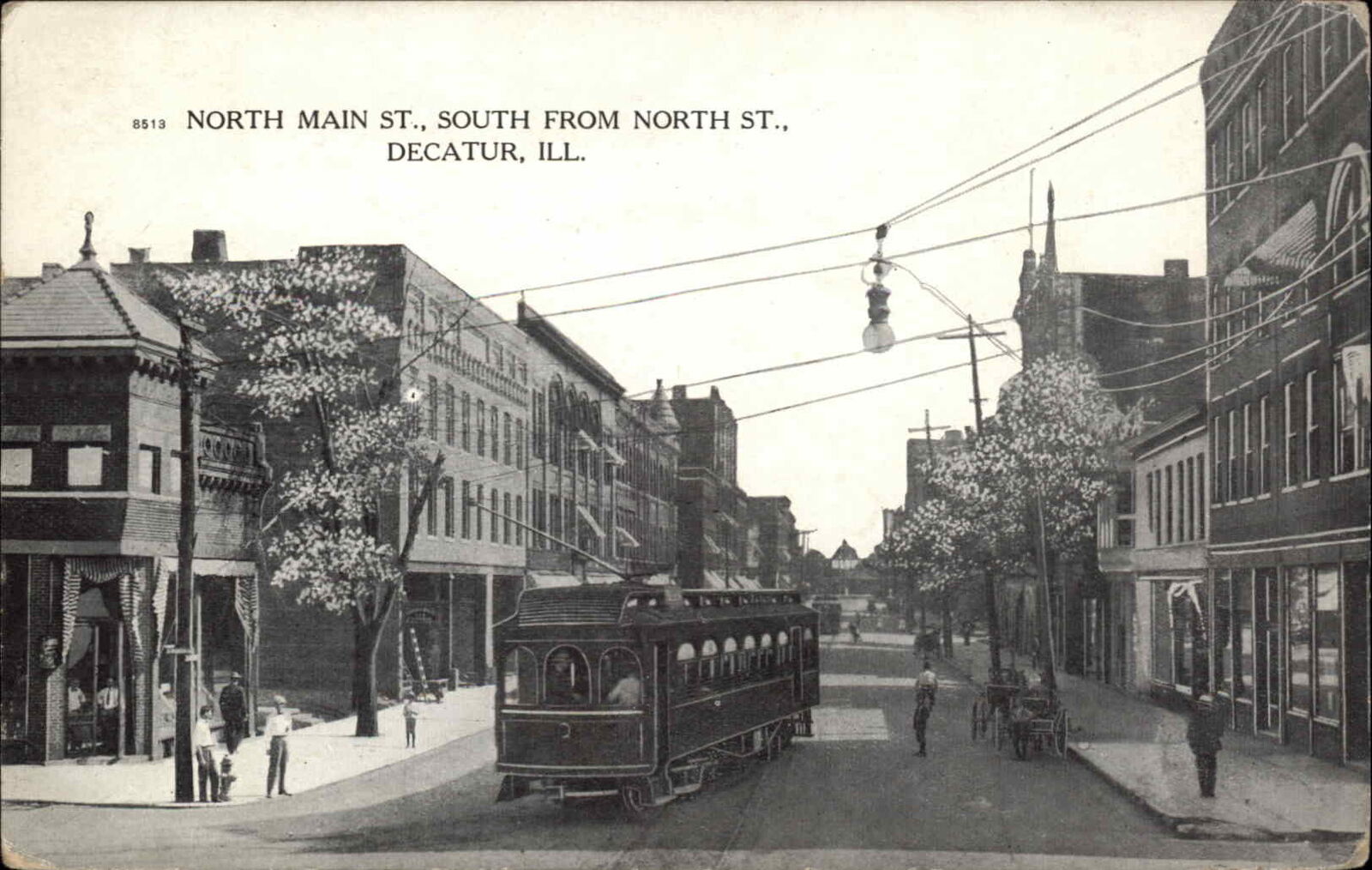 Antique Postcard Decatur Illinois IL TROLLEY STREETCAR Street Scene ...
