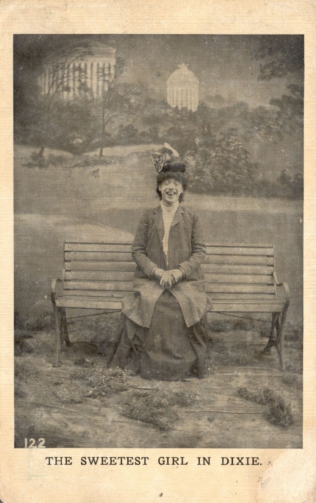 Vintage Postcard The Sweetest Girl In Dixie Girl Sitting on the Bench ...
