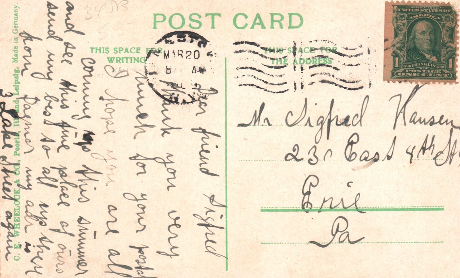 Vintage Postcard Sheldon Hall Chautauqua Lake Jamestown New York C.E ...