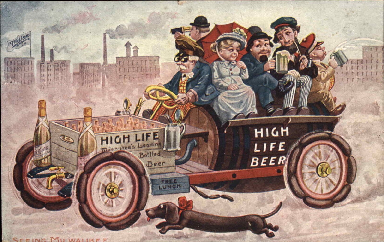 Miller High Life Beer Car From Giant Keg Bottles Crate Dachshund Dog ...