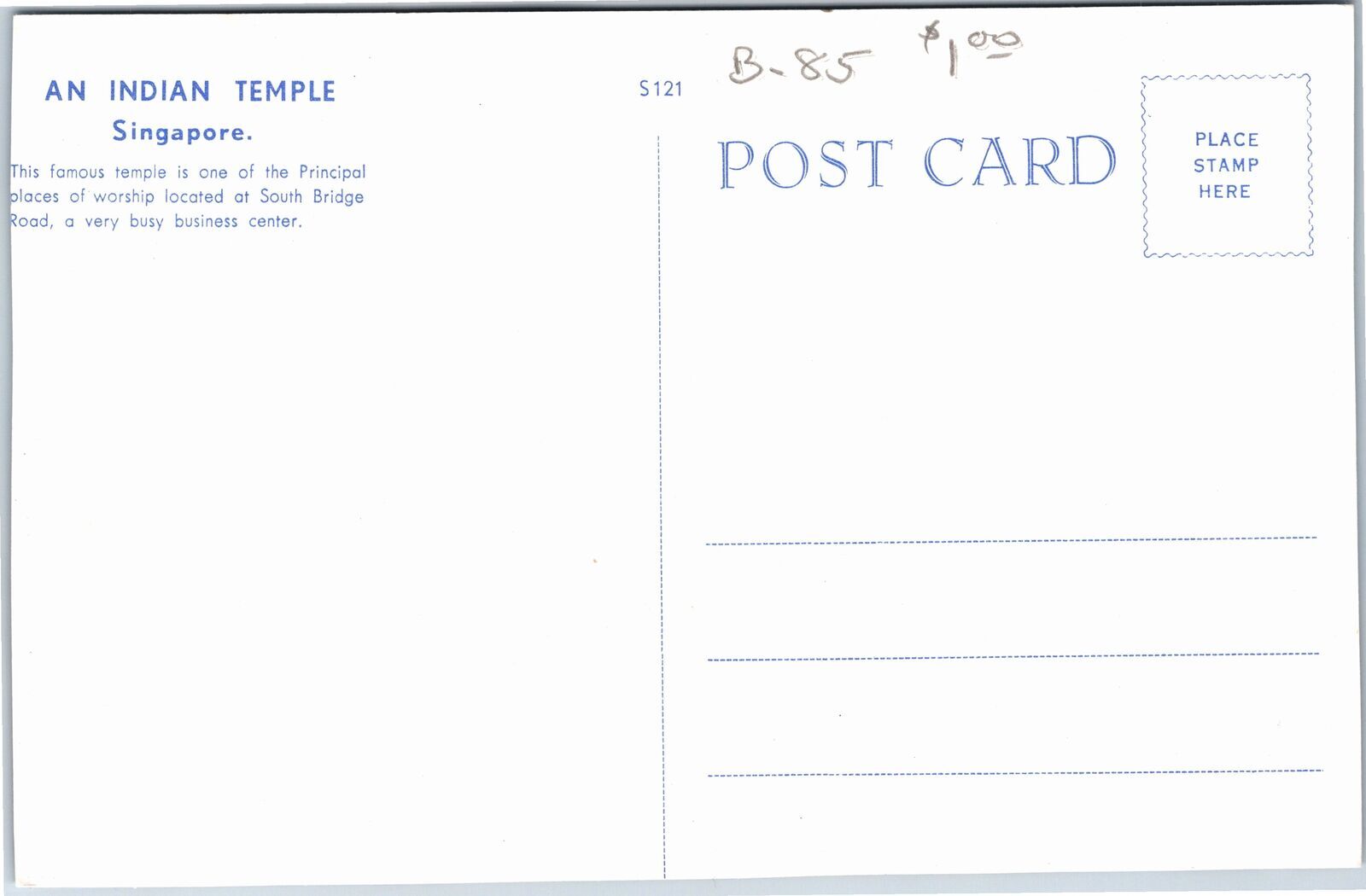 Vintage Postcard an Indian Temple and Street Scene at Singapore 1960s ...