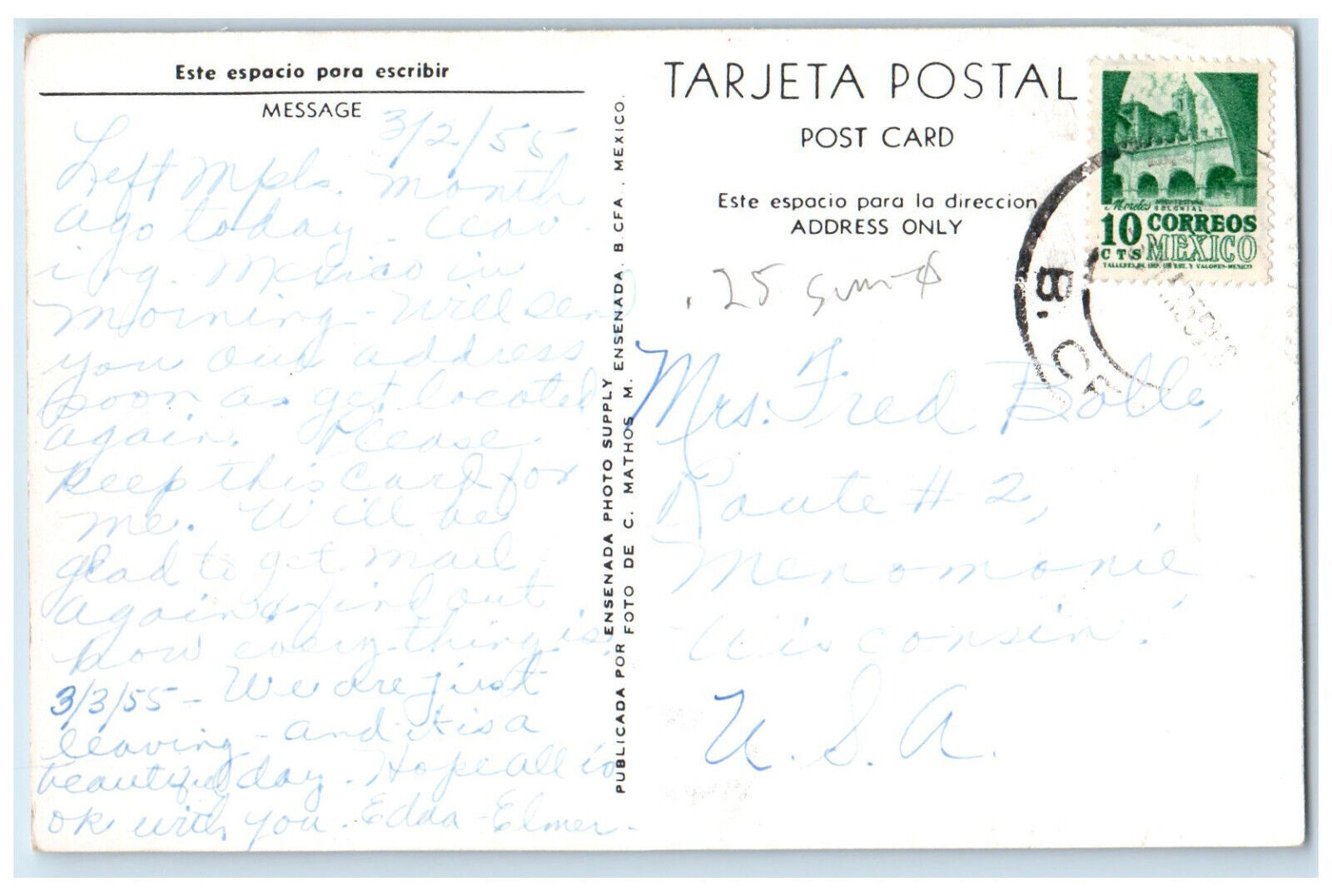 1955 Mountains Buildings Boat Landing Ensenada Mexico Vintage Postcard ...