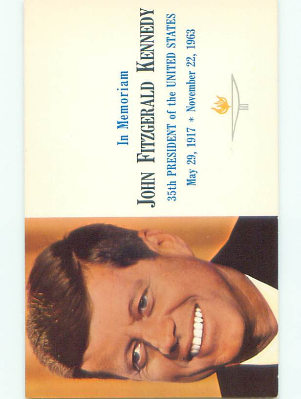 Unused 1960's patriotic PRESIDENT JFK JOHN F. KENNEDY MEMORIAL POSTCARD ...
