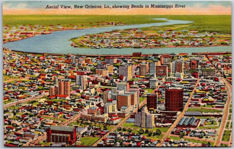 Aerial View New Orleans Louisiana LA Showing Bends In Mississippi River ...