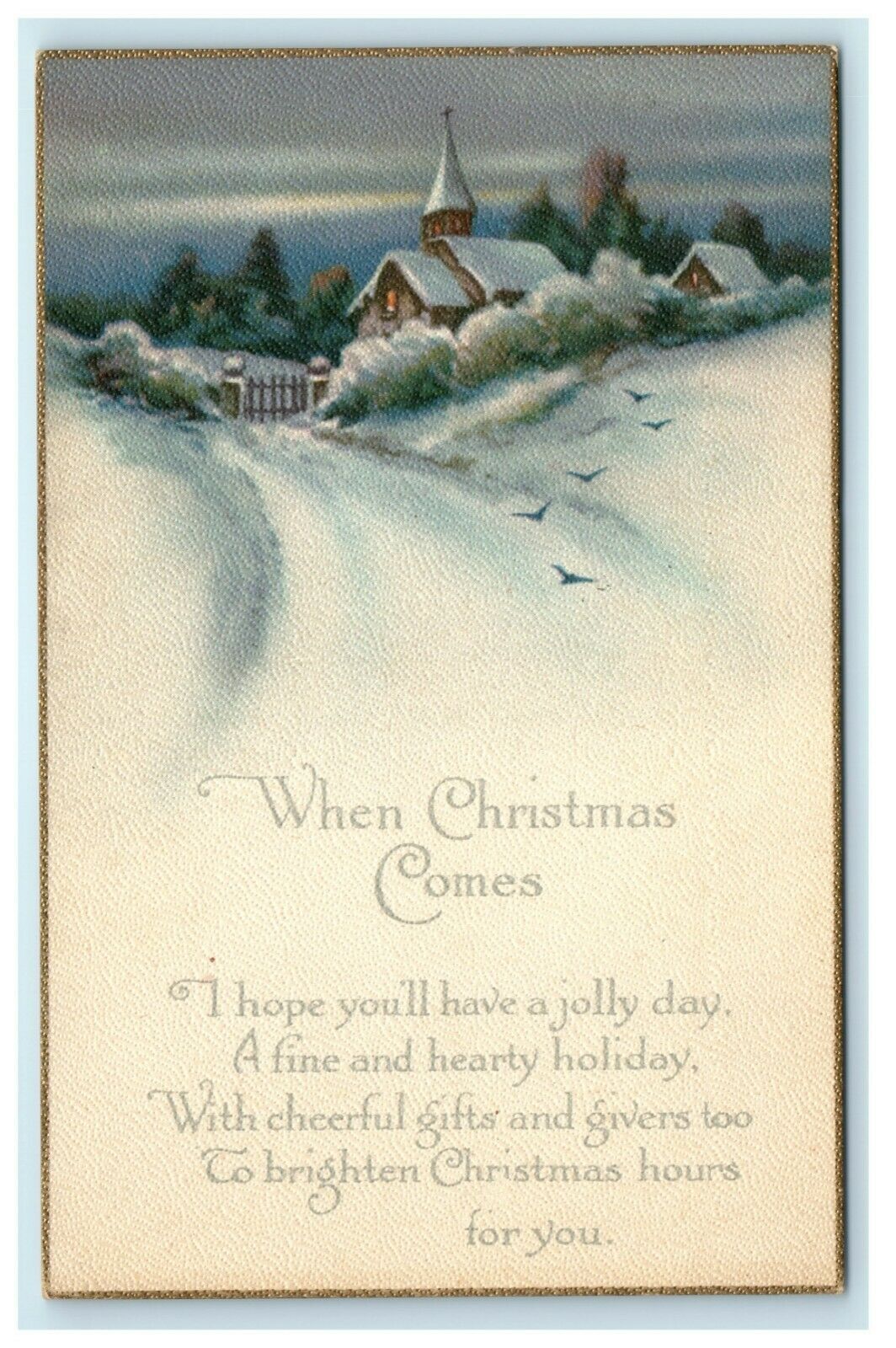 Antique 1920's Christmas Gold Border Church Winter Middletown CT Poem ...