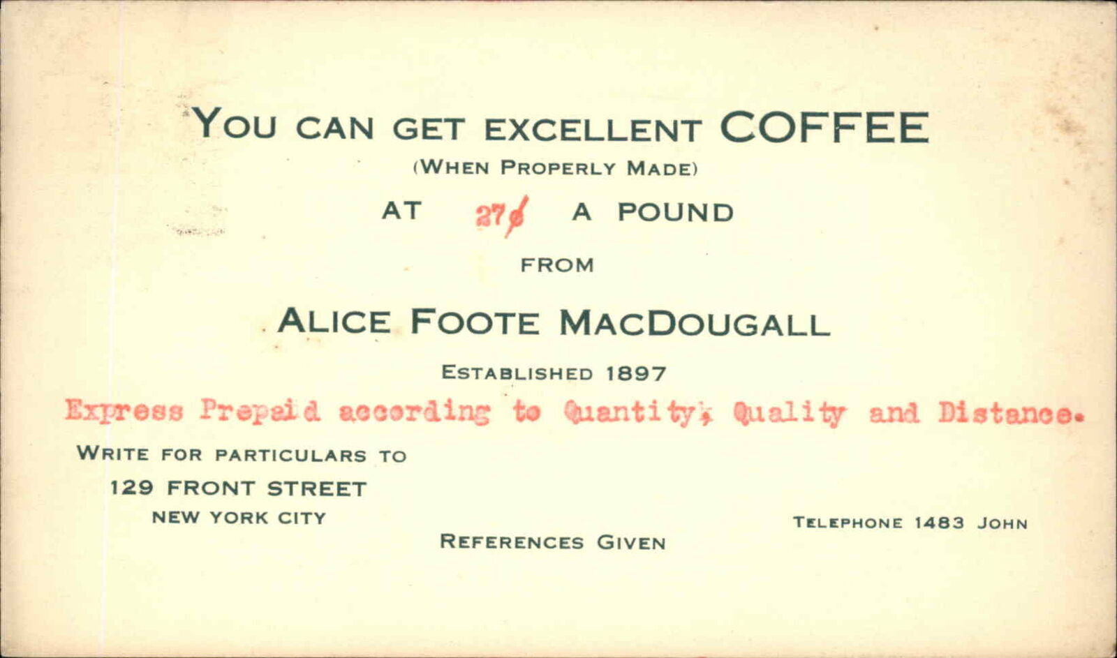 New York City NYC NY Alice Foote MacDougall Imperial Coffee Ad Vintage ...