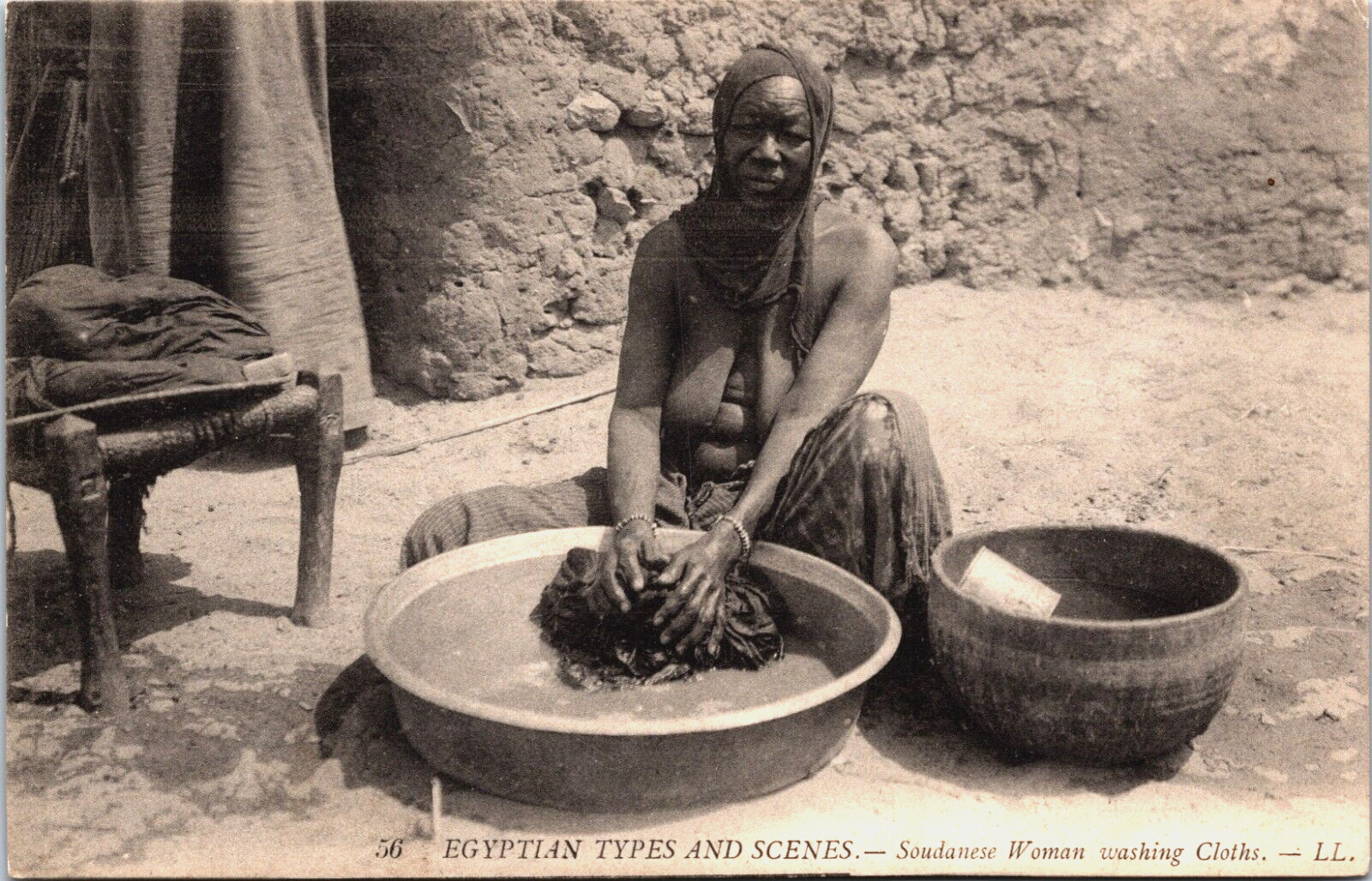 Egypt Egyptian Types And Scenes Sudanese Woman Washing Clothes Postcard ...