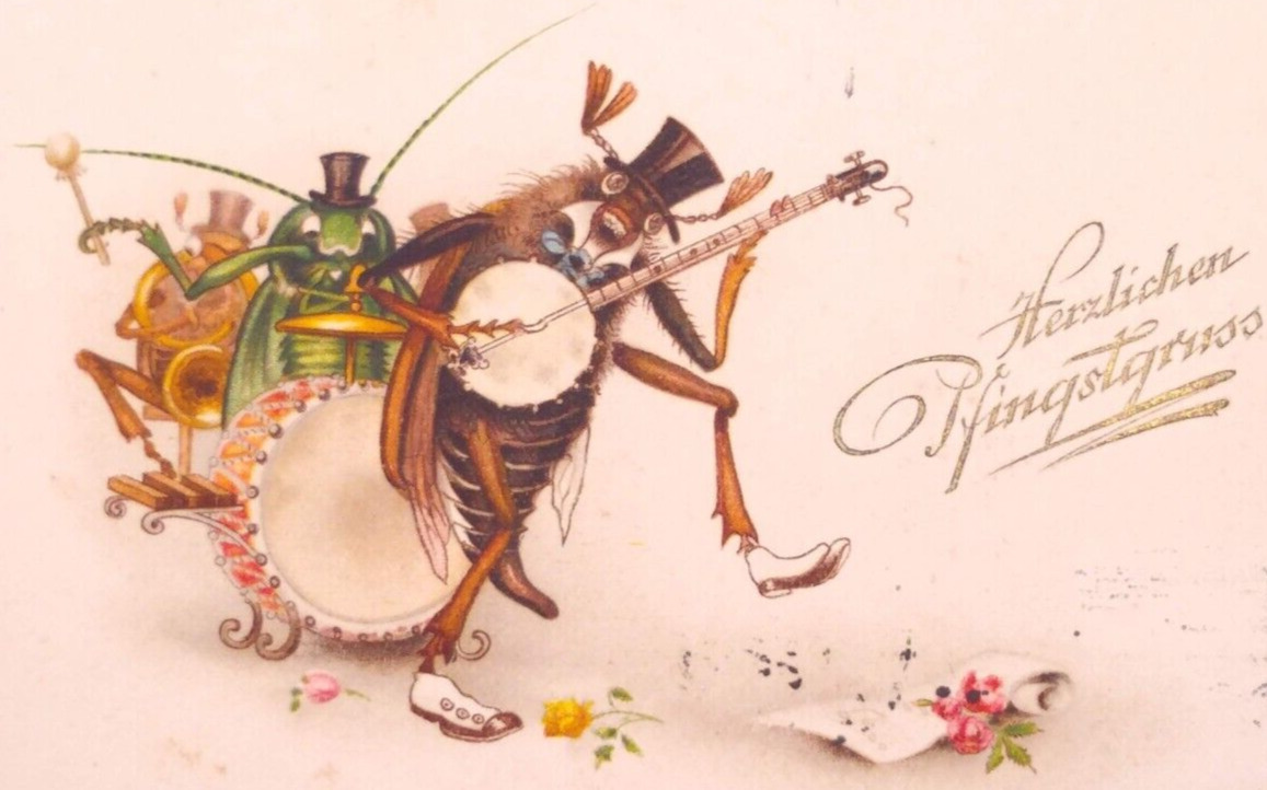 Dressed Bugs Insects Band Playing Instruments 1910s Pentecost Postcard ...
